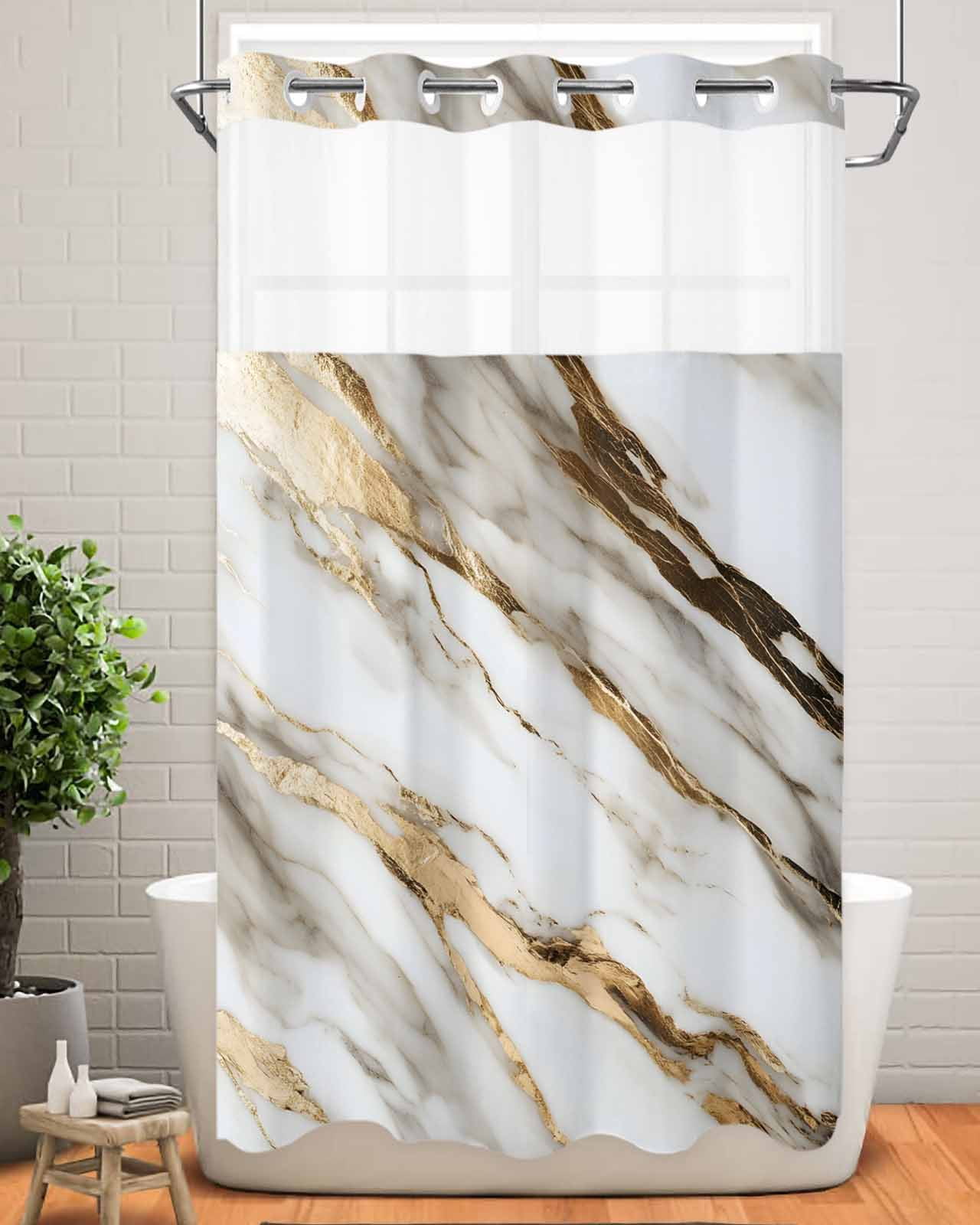 No Hook Shower Curtain with Snap in Liner,Retro Marble Waves Seamless ...