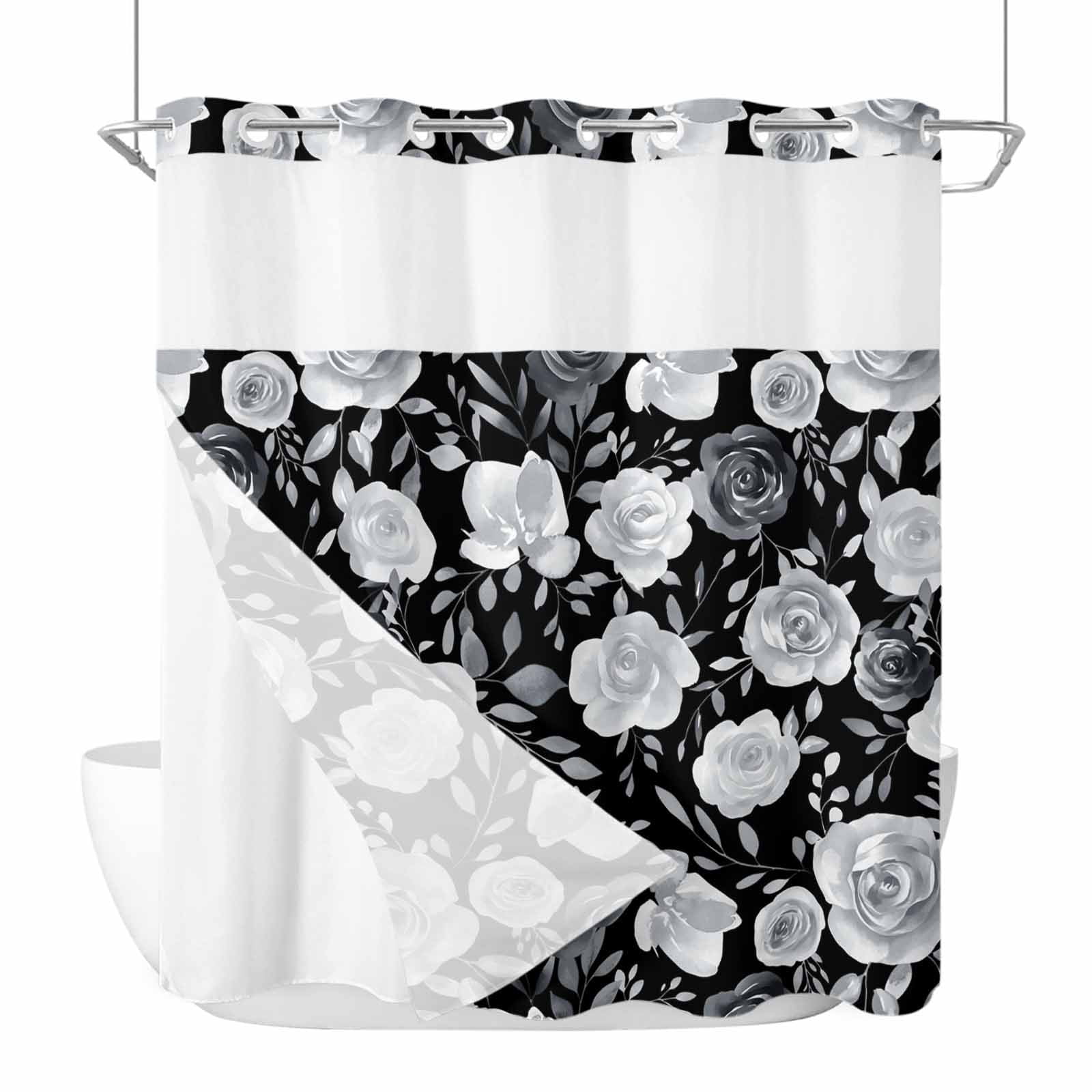 No Hook Shower Curtain with Snap in Liner Set Black Rose Shower ...