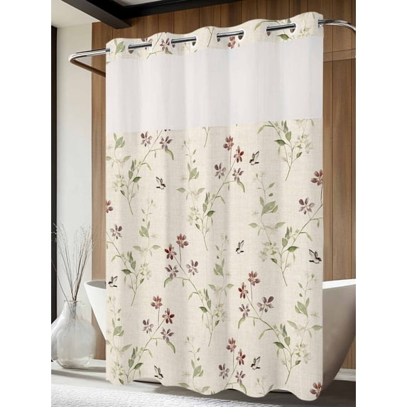 No Hook Shower Curtain with Snap in Liner, Spring Blossom Flower on ...