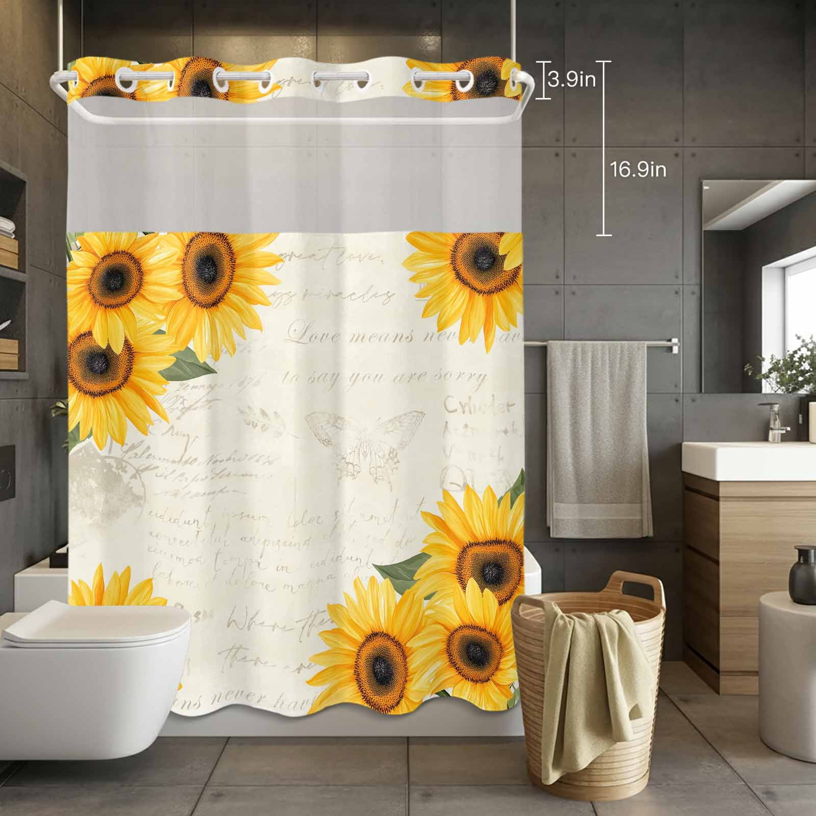 No Hook Shower Curtain with Snap in Liner, Spring Farm Watercolor ...