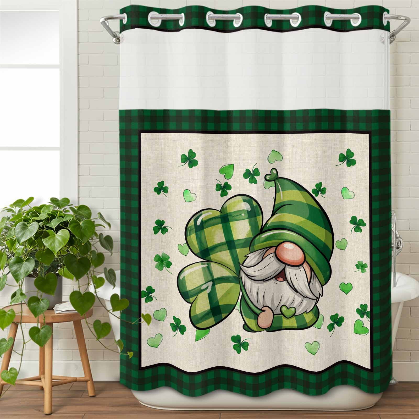No Hook Shower Curtain with Snap in Liner, St. Patrick's Day Tri-leaf ...