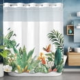 No Hook Shower Curtain with Snap in Liner, Summer Pastoral Green Leaf ...