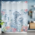 No Hook Shower Curtain with Snap in Liner, Watercolor Coral Blue Walrus ...