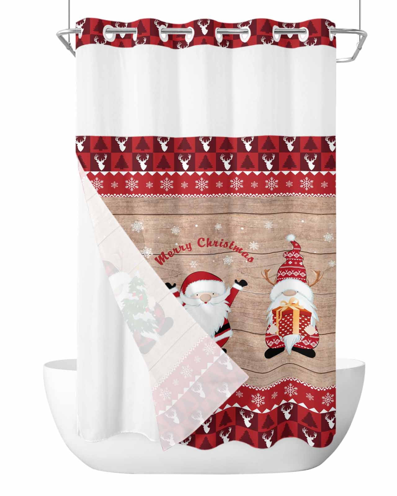No Hook Shower Curtain with Snap in Liner,Xmas Dwarf Winter Snowflake ...