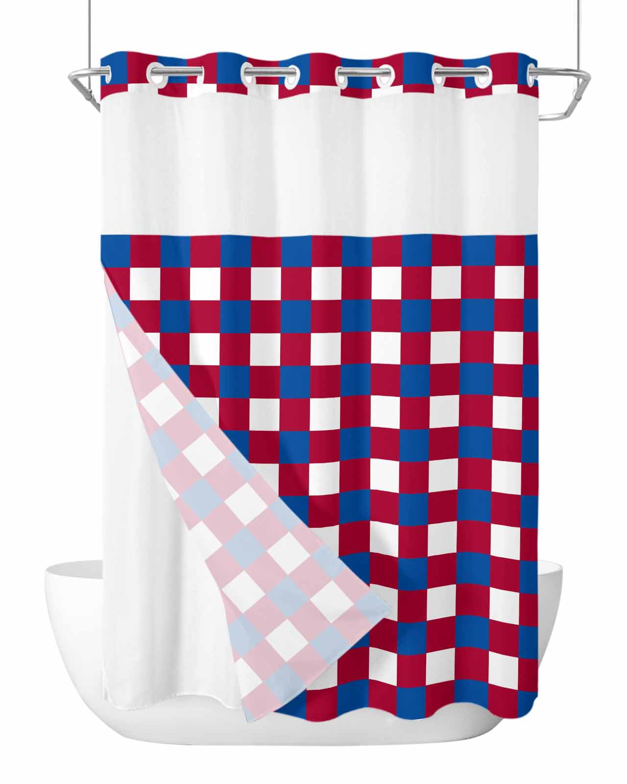 No Hook Shower Curtain with Snap-in Liner, 4th of July Waterproof ...