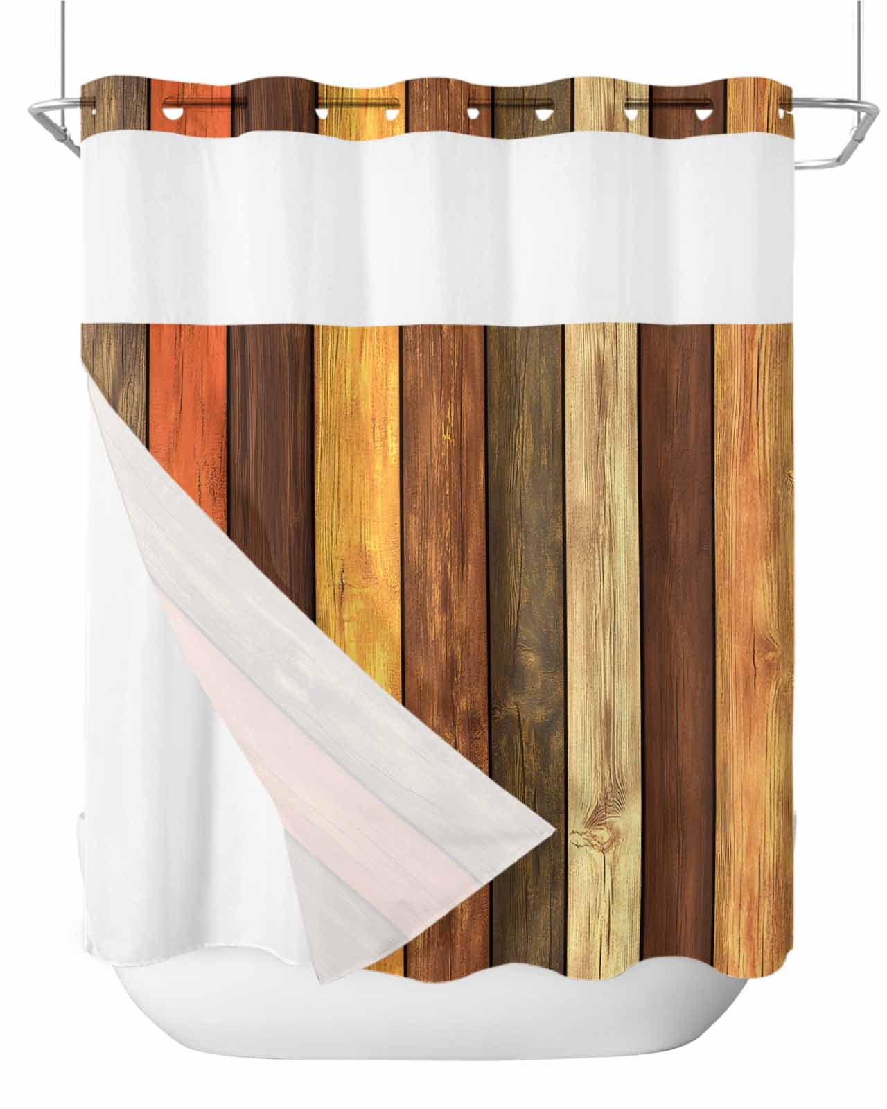 No Hook Shower Curtain with Snap-in Liner, Farmhouse Orange Brown ...