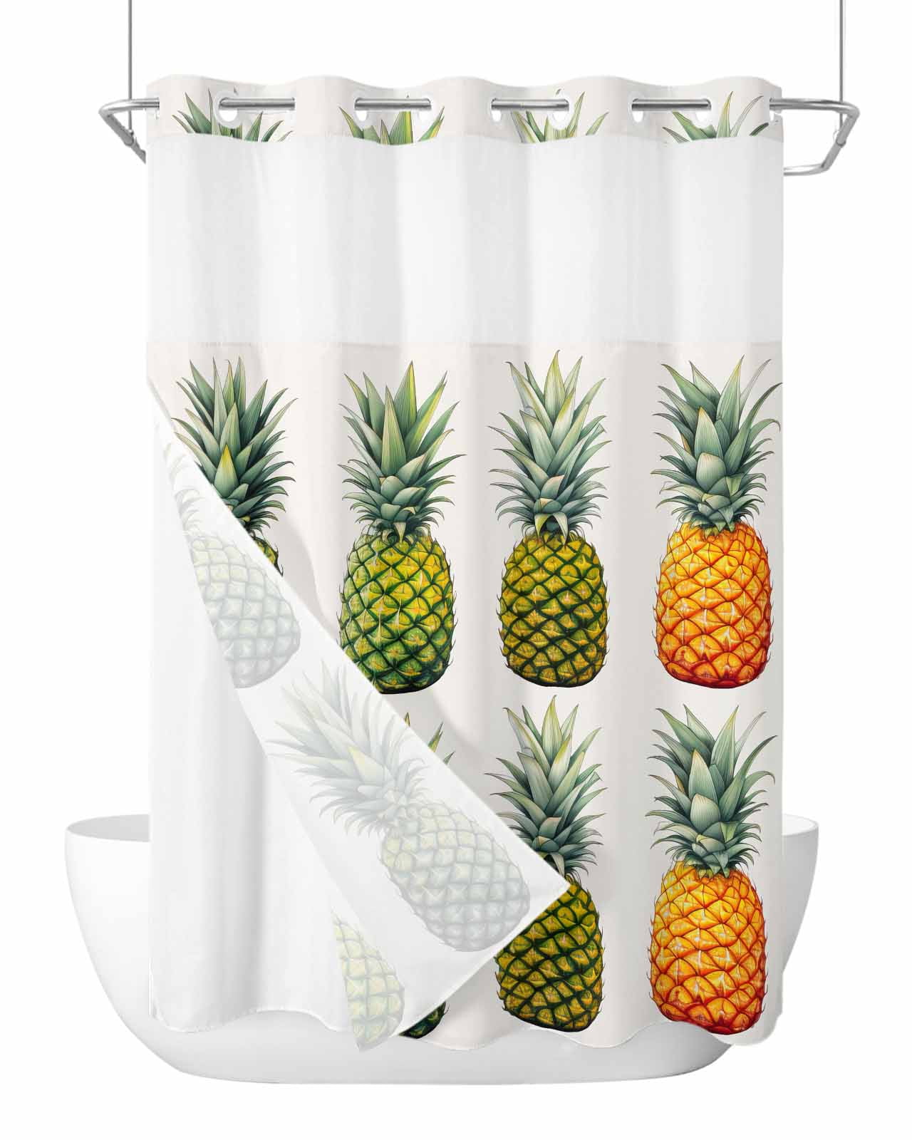 No Hook Shower Curtain with Snap-in Liner, Gradient Pineapple ...