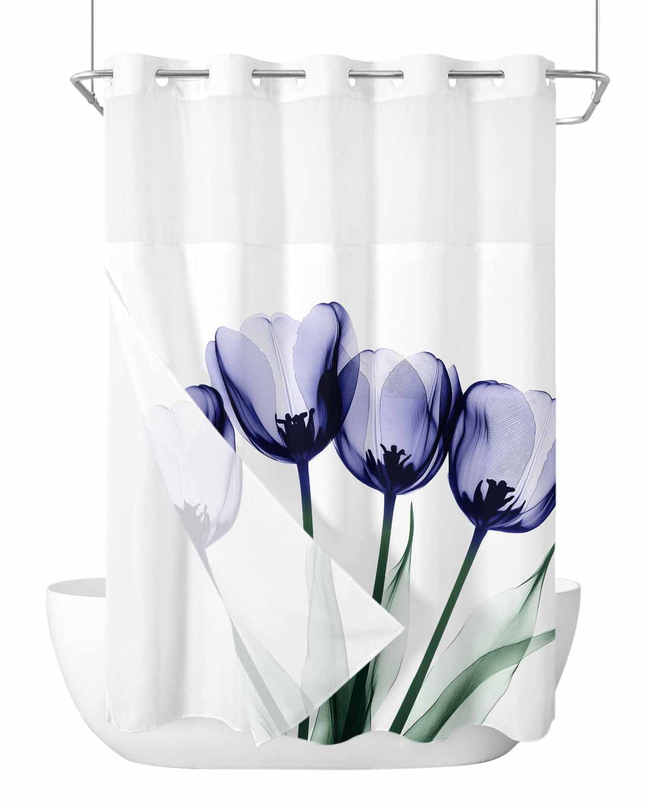 No Hook Shower Curtain with Snap-in Liner, Light Purple Tulip ...
