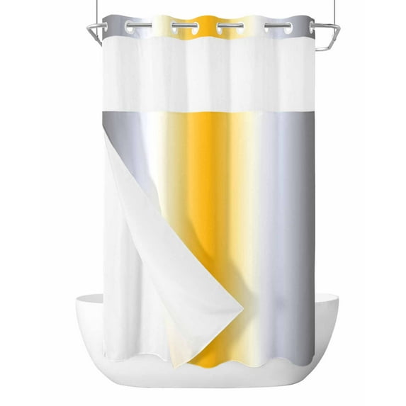 No Hook Shower Curtain with Snap-in Liner, Orange Grey White Waterproof ...