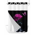 No Hook Shower Curtain with Snap-in Liner, Pink Roses Waterproof Fabric ...