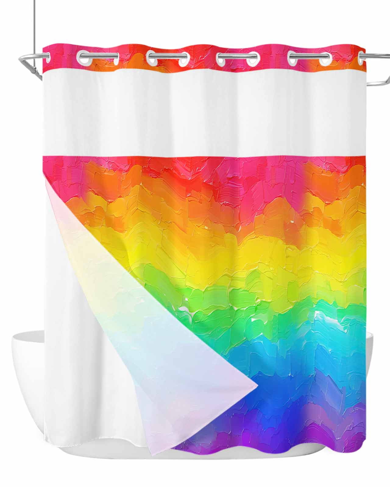 No Hook Shower Curtain with Snap-in Liner, Rainbow Oil Painting ...