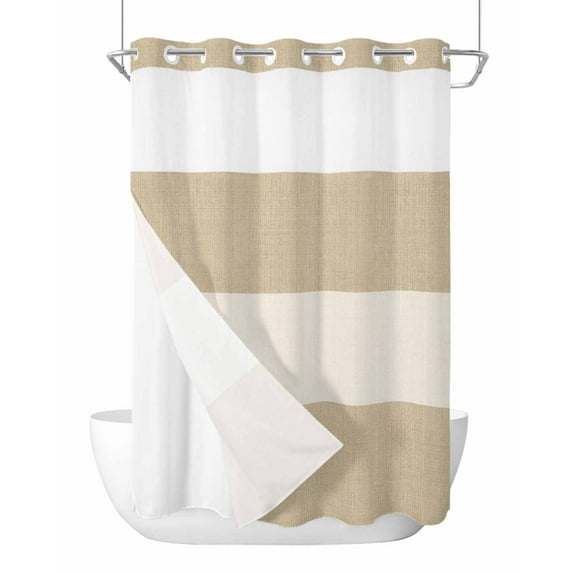 No Hook Shower Curtain with Snap-in Liner, Rustic Vintage Waterproof ...