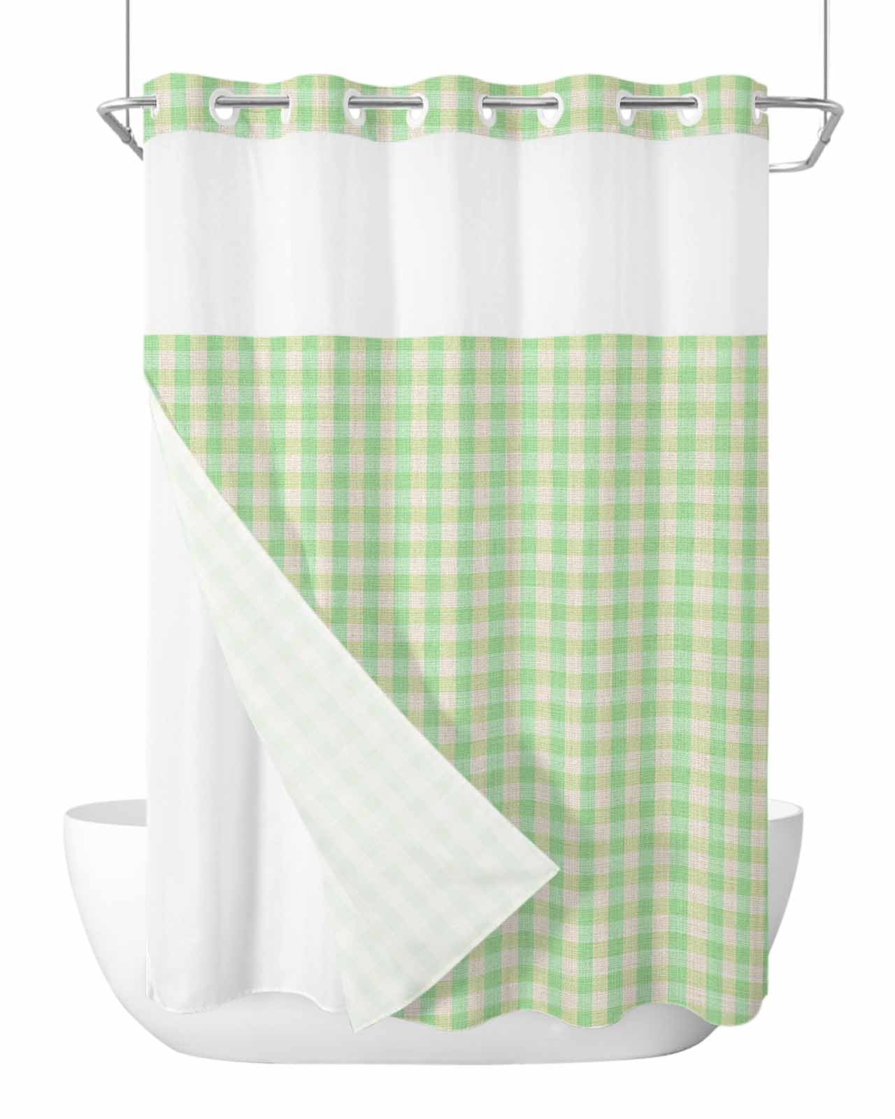 No Hook Shower Curtain with Snap-in Liner, Sage Green Waterproof Fabric ...