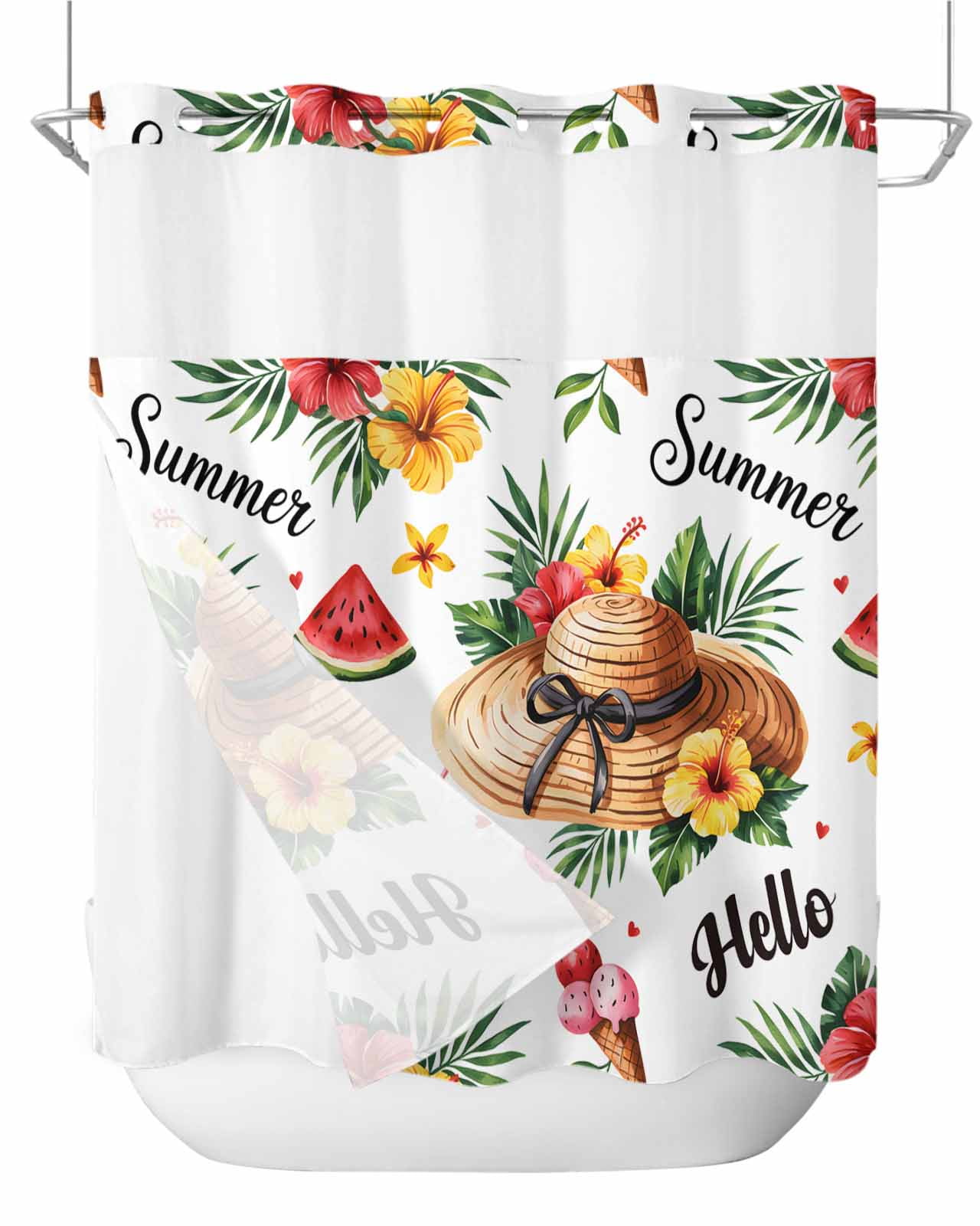 No Hook Shower Curtain with Snap-in Liner, Summer Waterproof Fabric ...