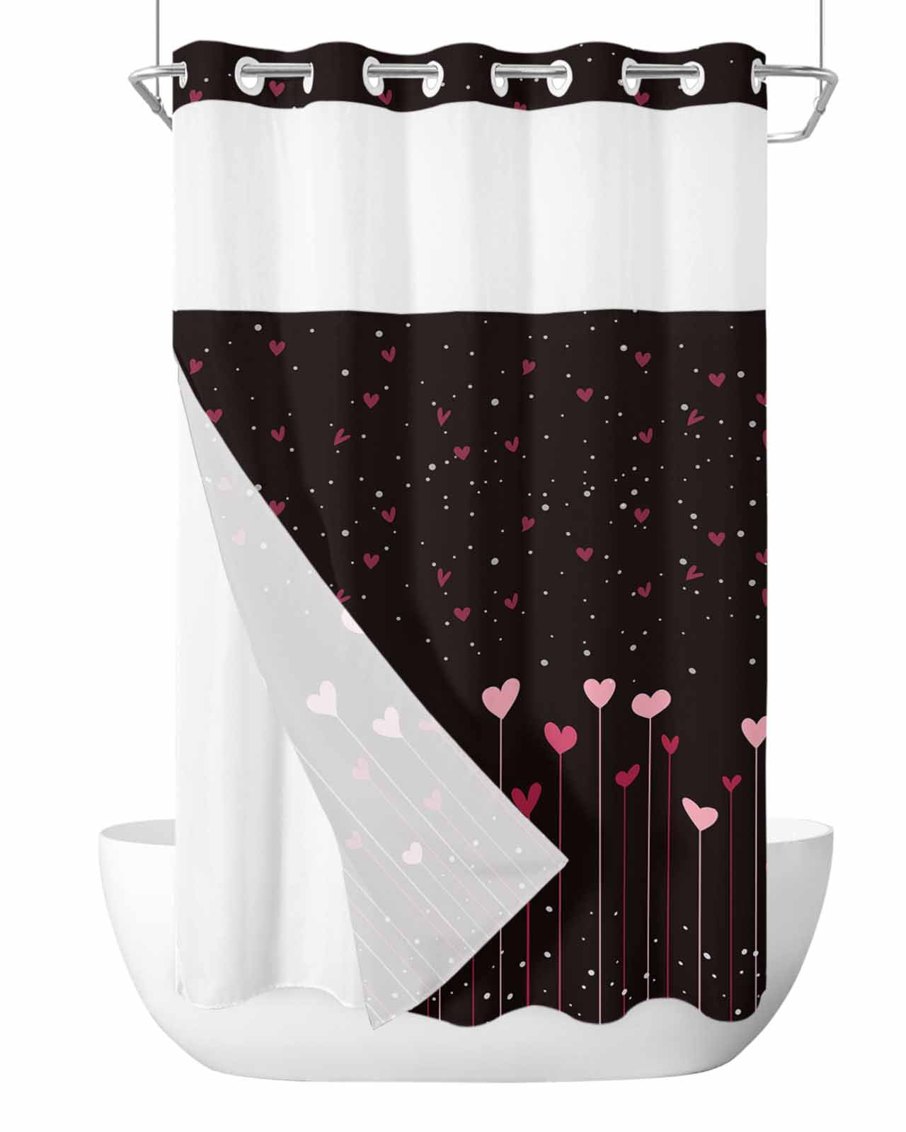 No Hook Shower Curtain with Snap-in Liner, Valentine's Day, Waterproof ...