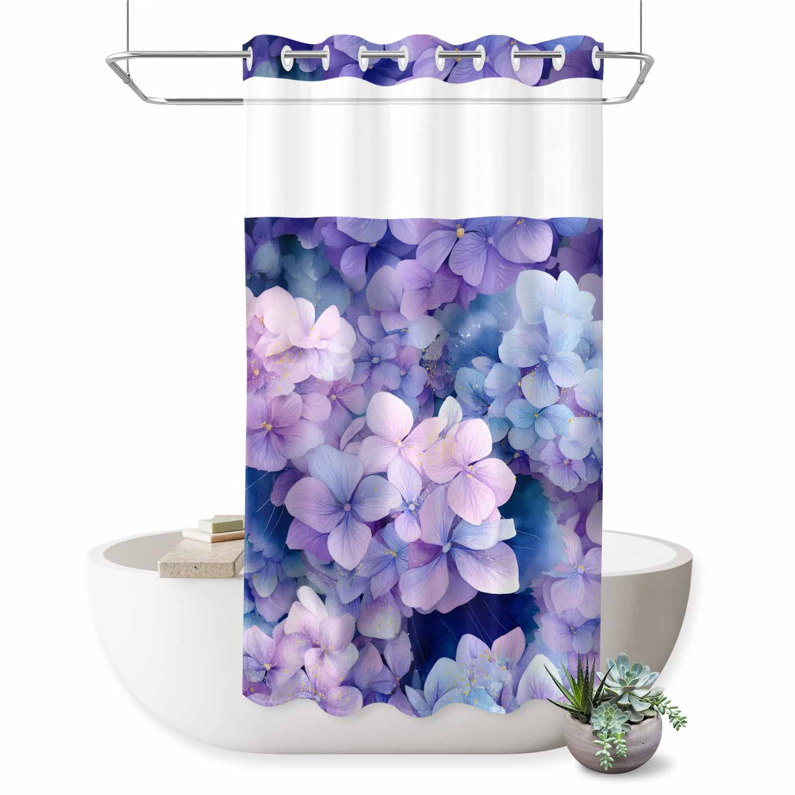 No Hook Shower Curtain, Spring Purple Hydrangea Shower Curtains for ...
