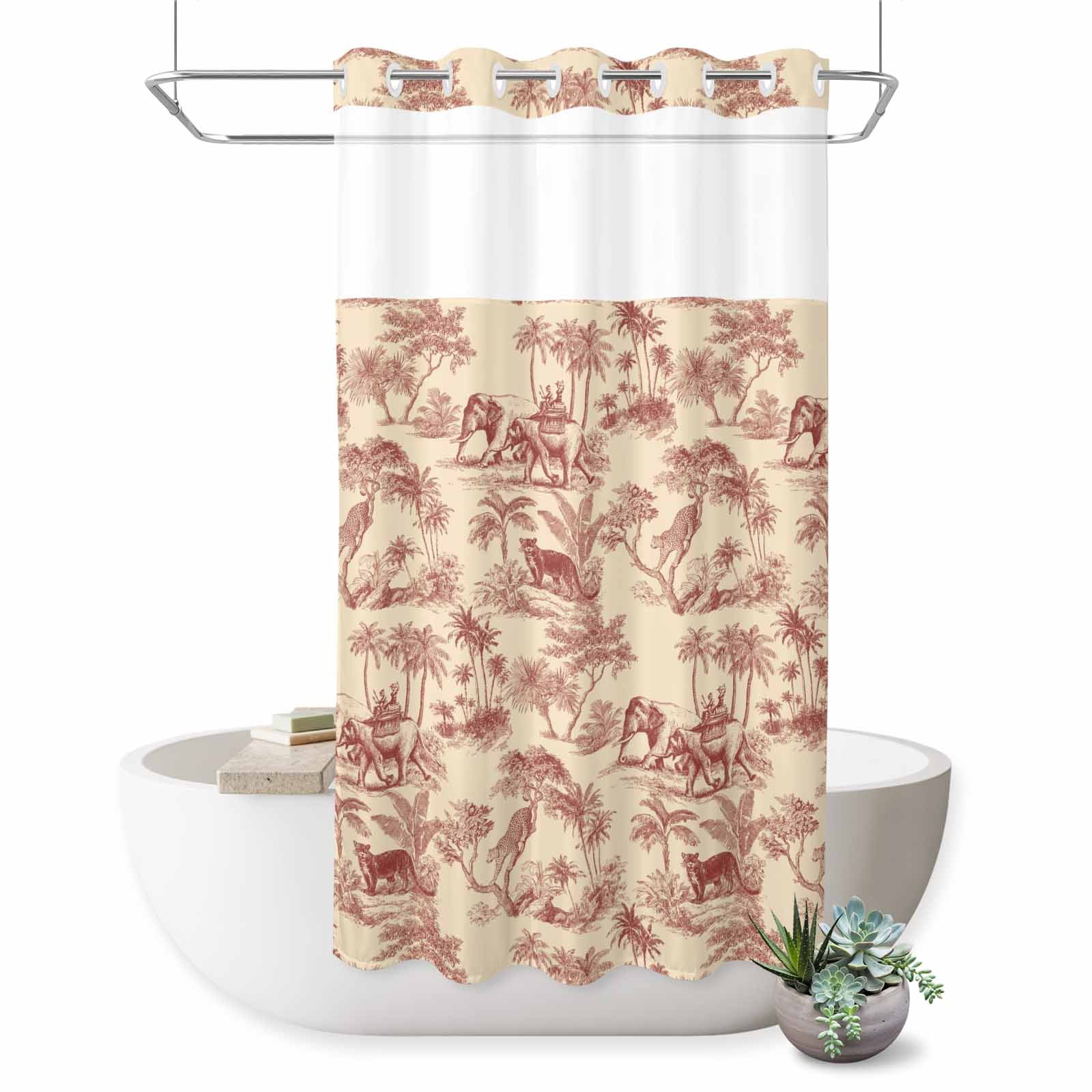 No Hook Shower Curtain, Tropical Plants Shower Curtains for Bathroom ...