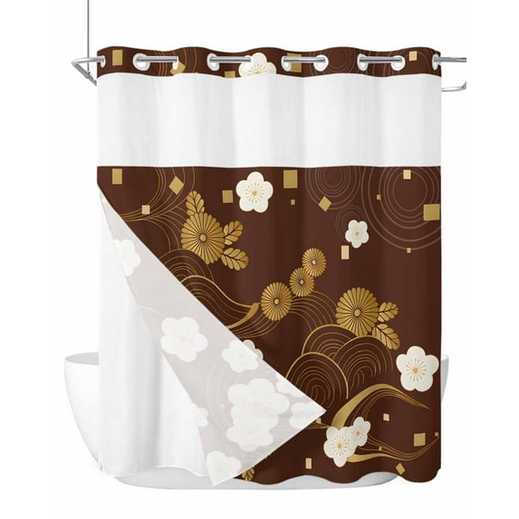 No Hook Shower Curtain, Yellow Flower Standard Shower Curtains with ...