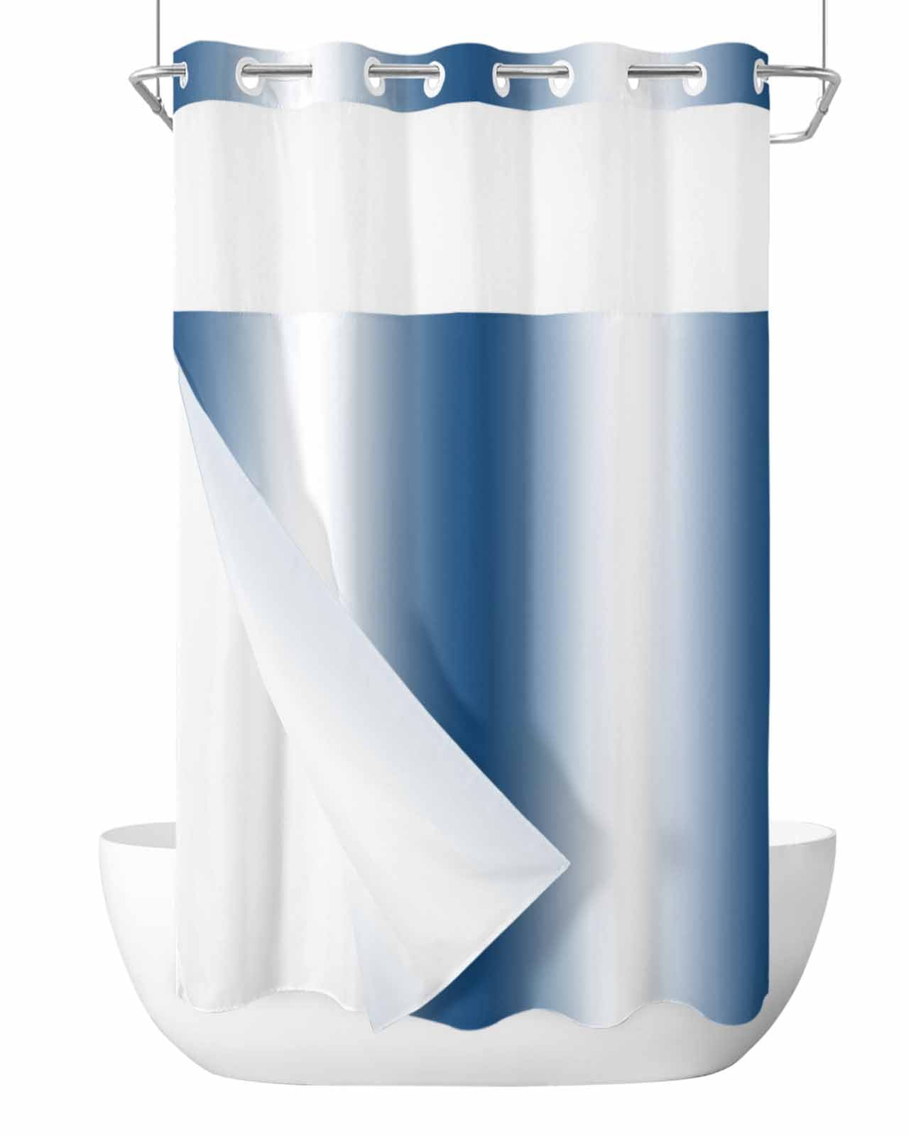 No Hook Shower Curtains, Lake Blue White Ombre Small Shower Curtains ...