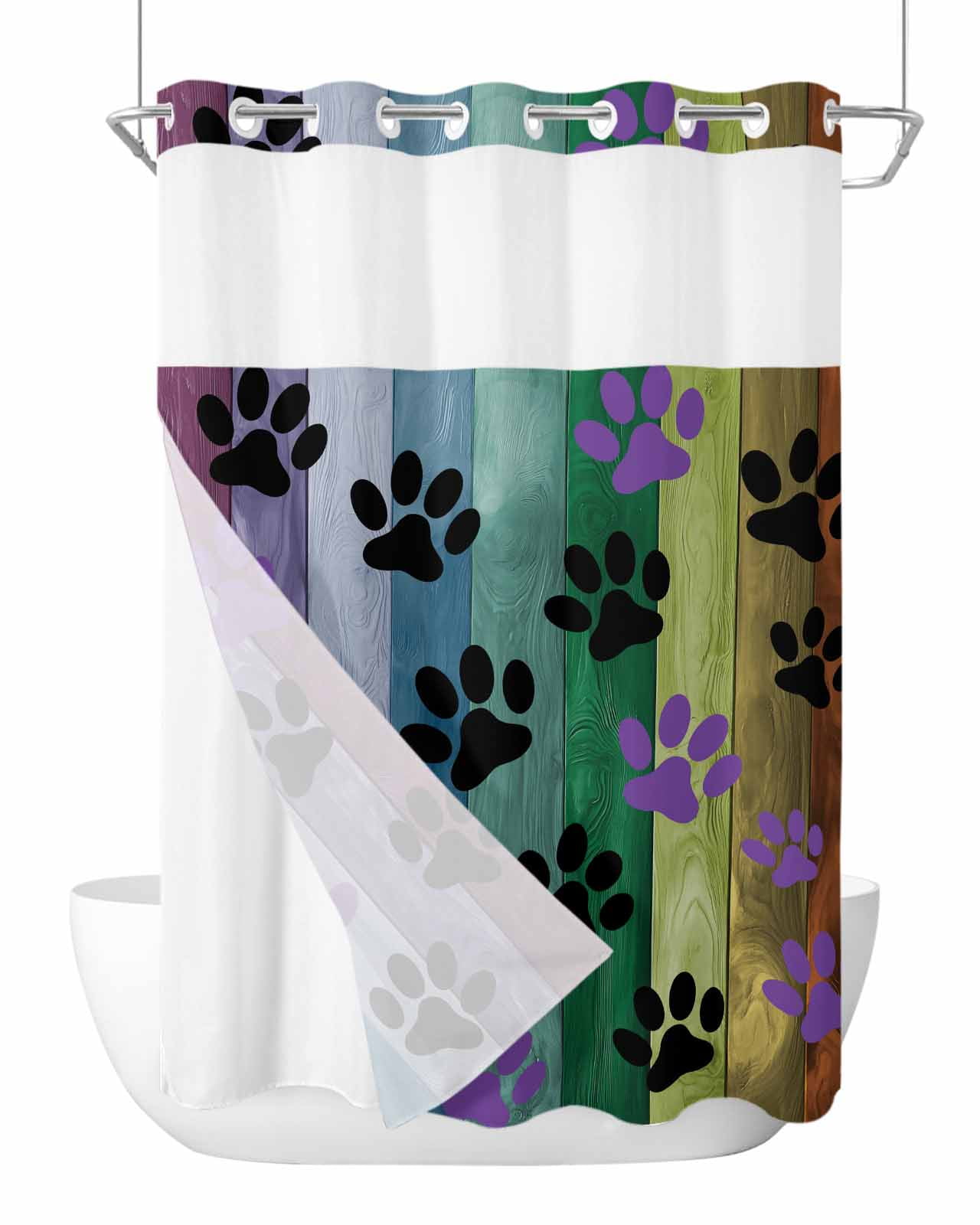 No Hook Shower Curtains with Snap in Liner, Animals Pow Waterproof ...