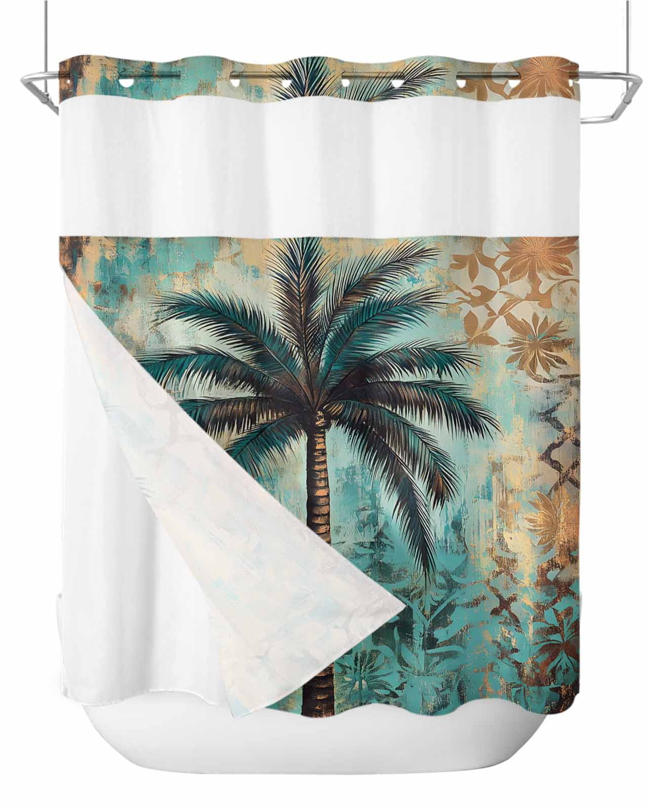 No Hook Shower Curtains with Snap in Liner, Boho Beach Tree Waterproof ...