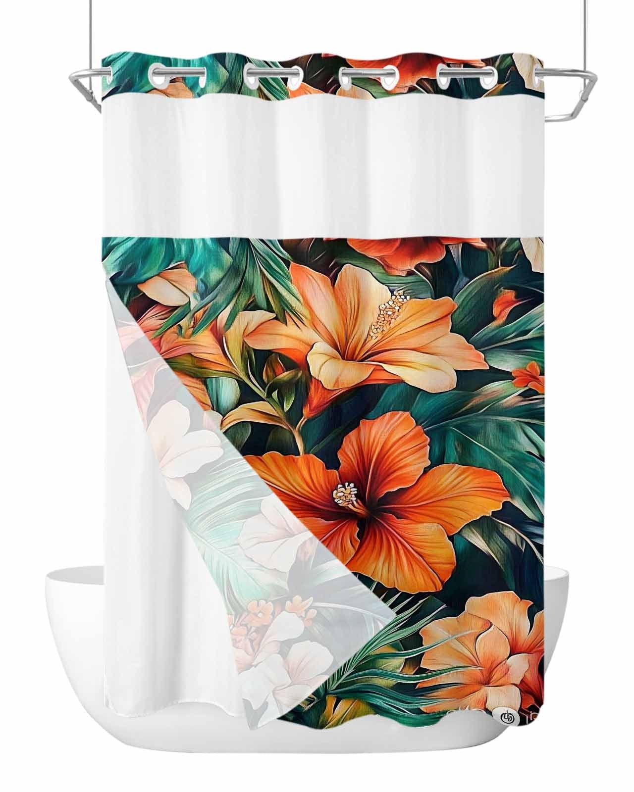No Hook Shower Curtains with Snap in Liner, Burnt Orange Flower ...