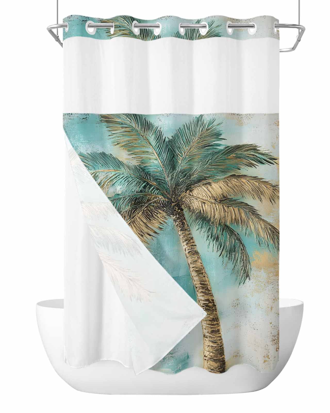 No Hook Shower Curtains with Snap in Liner, Coastal Beach Tree ...