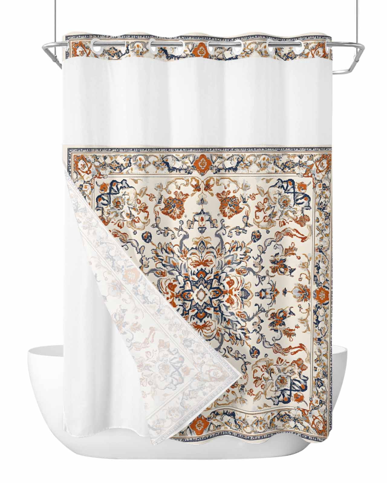 No Hook Shower Curtains with Snap in Liner, Ethnic Southwestern ...