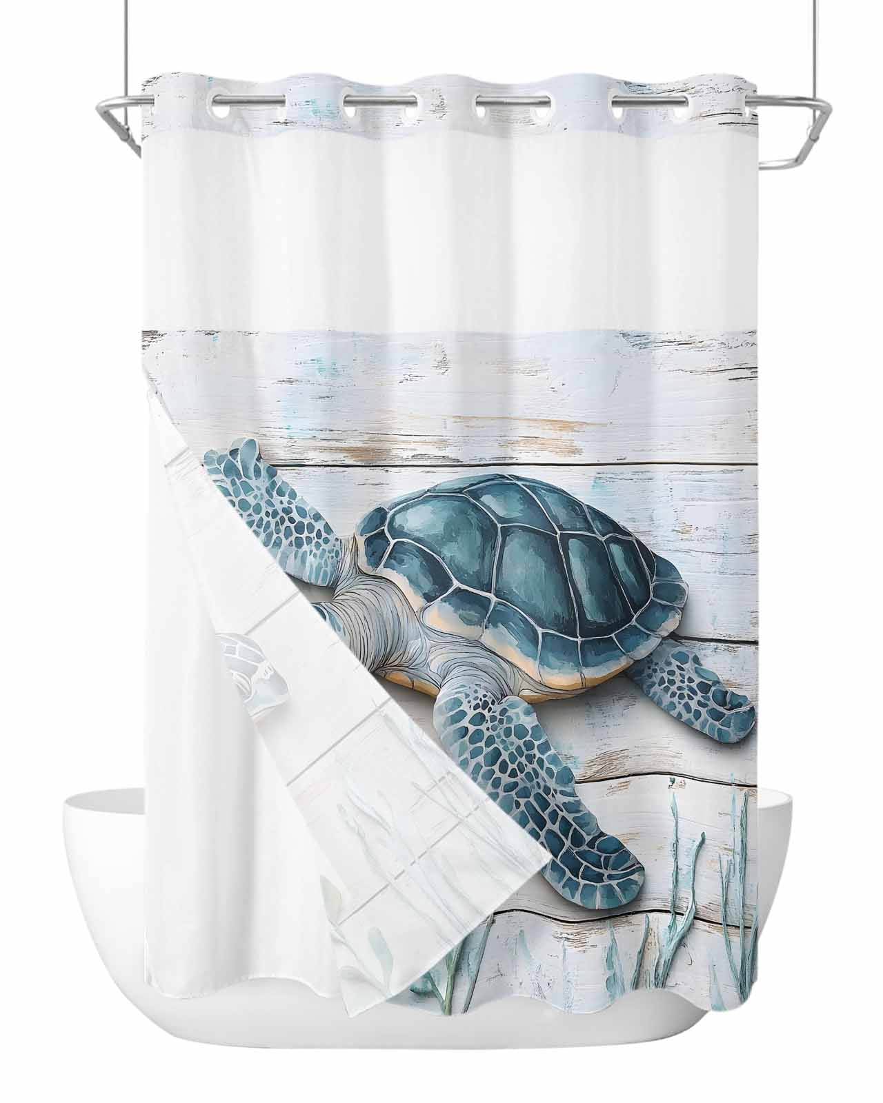 No Hook Shower Curtains with Snap in Liner, Ocean Sea Turtle Blue ...