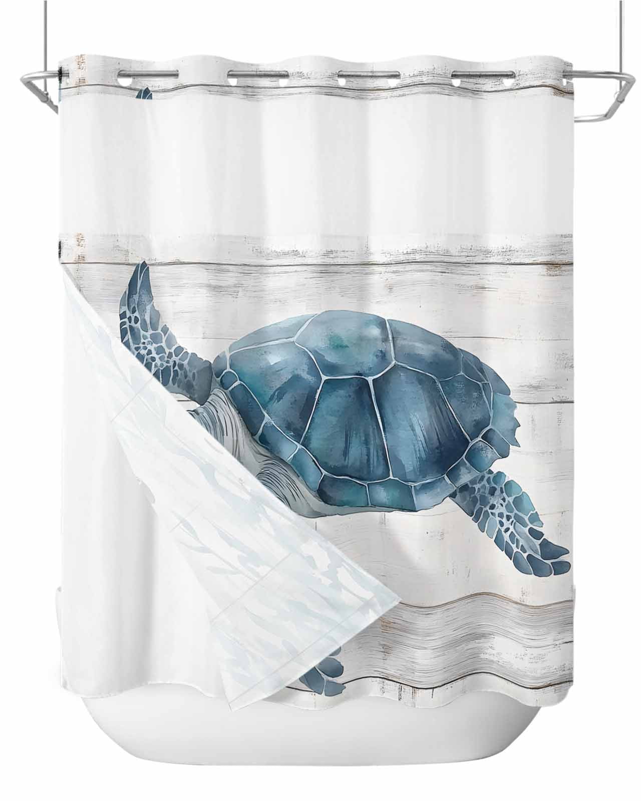 No Hook Shower Curtains with Snap in Liner, Ocean Sea Turtle Fabric ...