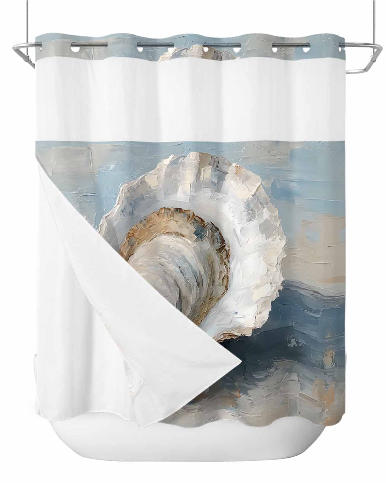 No Hook Shower Curtains with Snap in Liner, Painting Coastal Waterproof ...