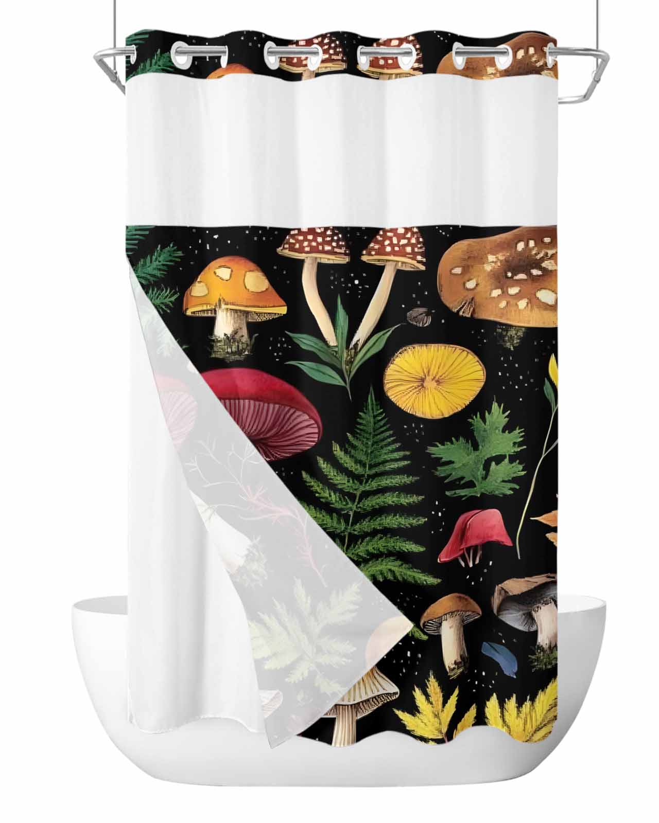 No Hook Shower Curtains with Snap in Liner, Retro Mushroom Waterproof ...