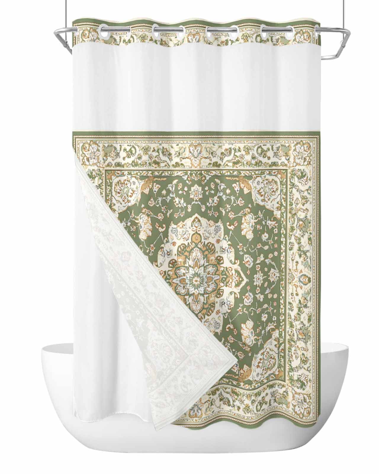 No Hook Shower Curtains with Snap in Liner, Southwestern Sage Green ...