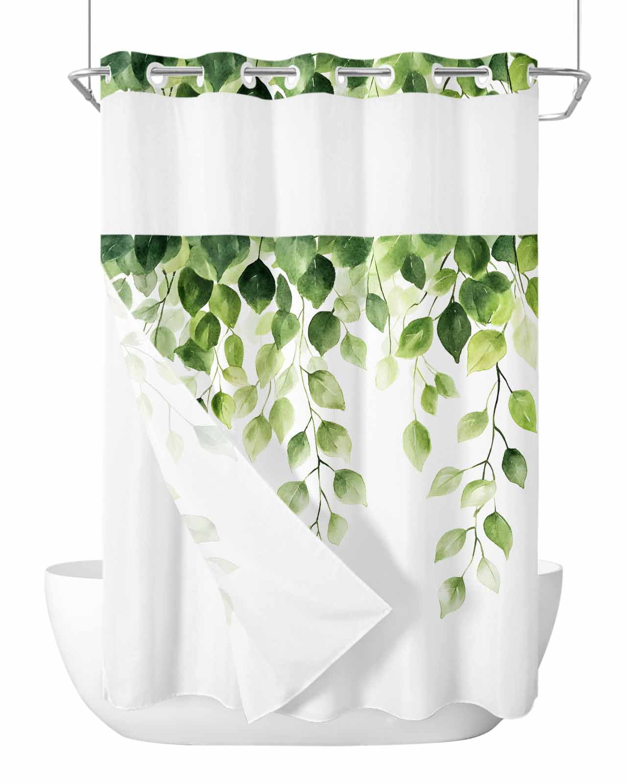 No Hook Shower Curtains with Snap in Liner, Spring Leaves Waterproof ...