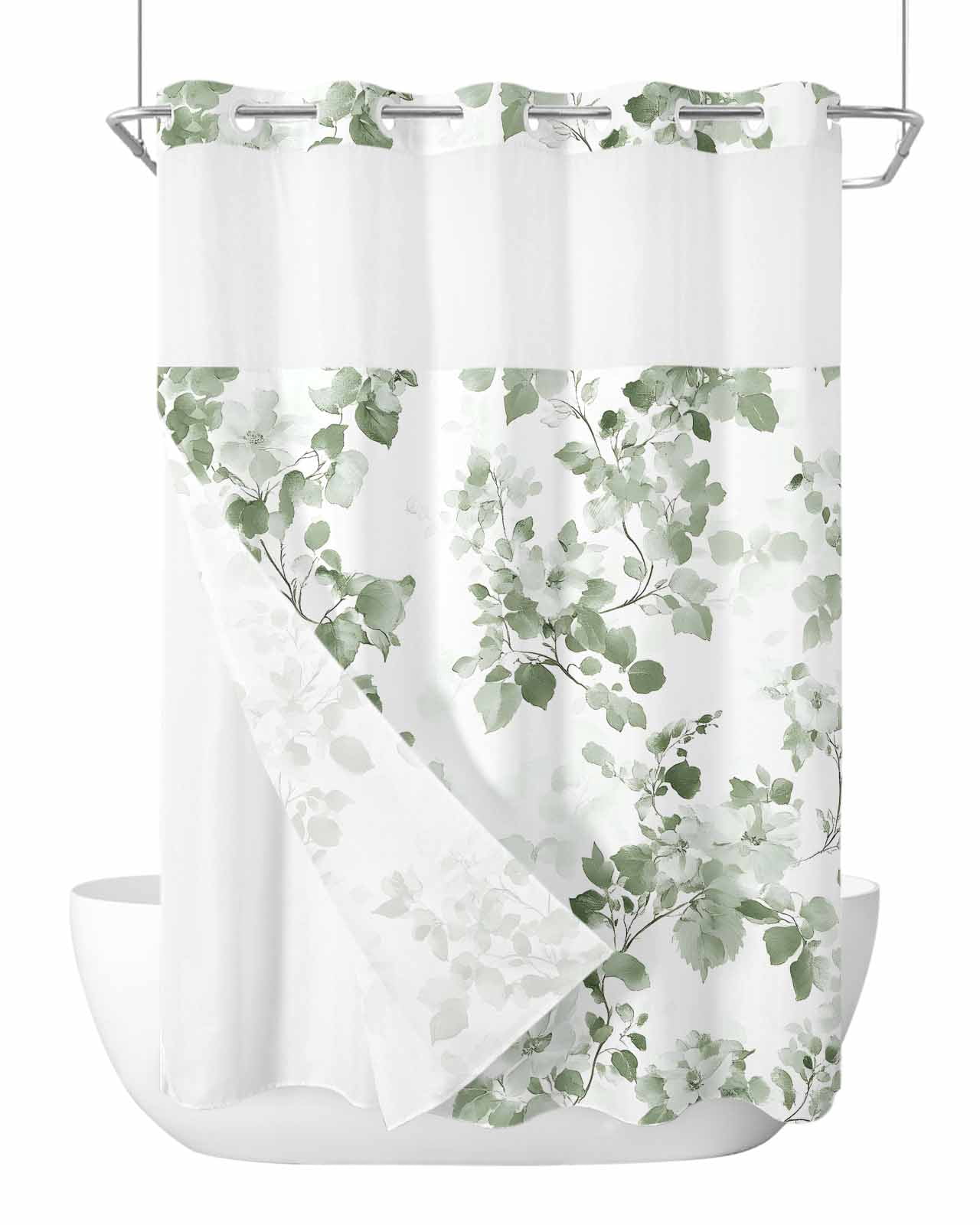 No Hook Shower Curtains with Snap in Liner, Tropical Foliage Waterproof ...