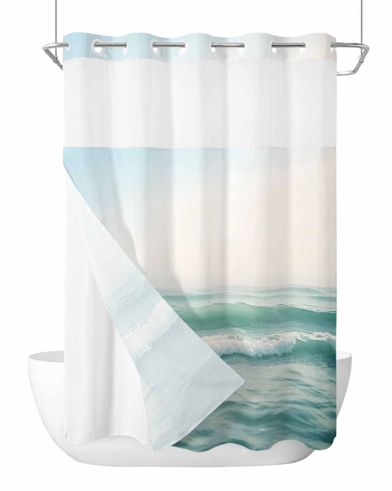 No Hook Shower Curtains with Snap in Liner, Turquoise Seaside ...