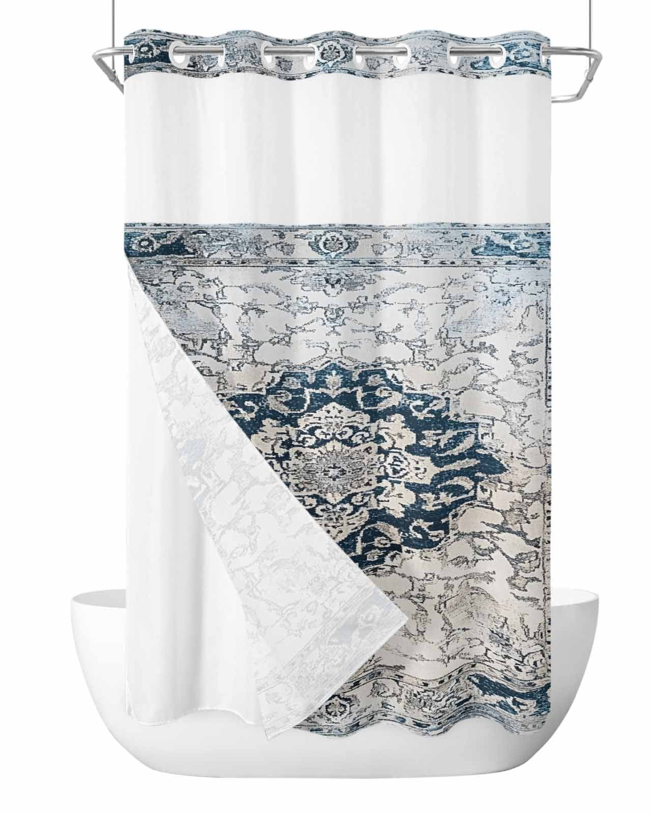 No Hook Shower Curtains with Snap in Liner, Vintage Boho Floral ...