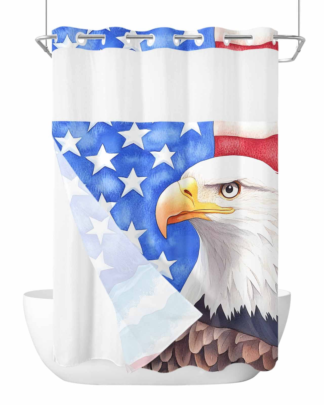 No Hook Shower Curtains with Snap-in Liner Set, American Flag ...