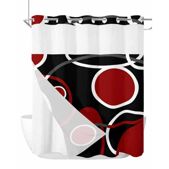 No Hook Shower Curtains with Snap-in Liner Set, Black Red Waterproof ...