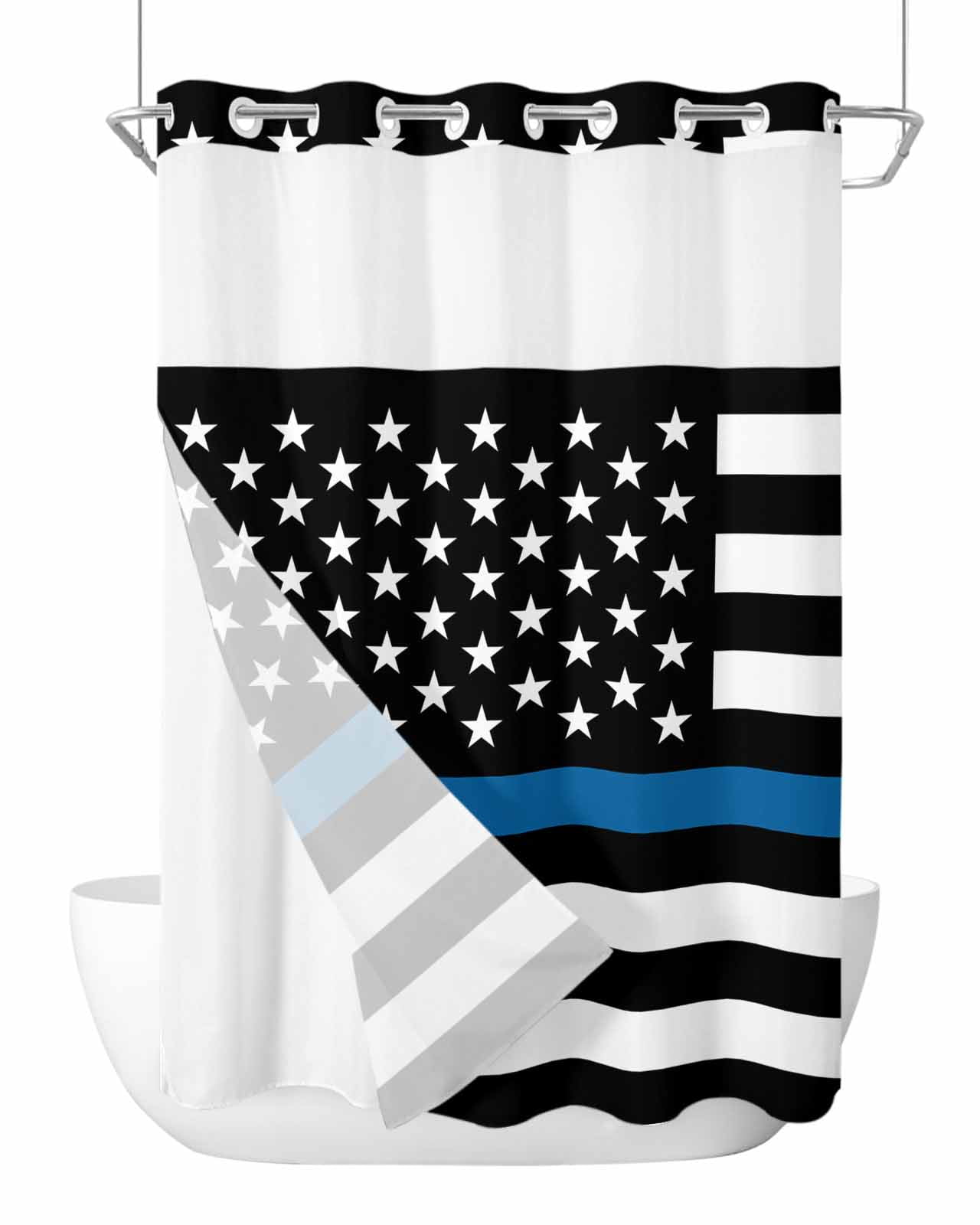 No Hook Shower Curtains with Snap-in Liner Set, Blue White American ...