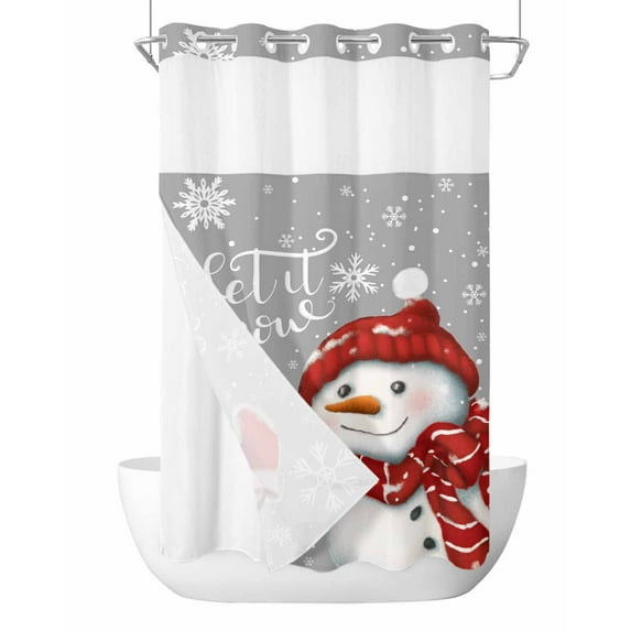 No Hook Shower Curtains with Snap-in Liner Set, Christmas Snowman ...