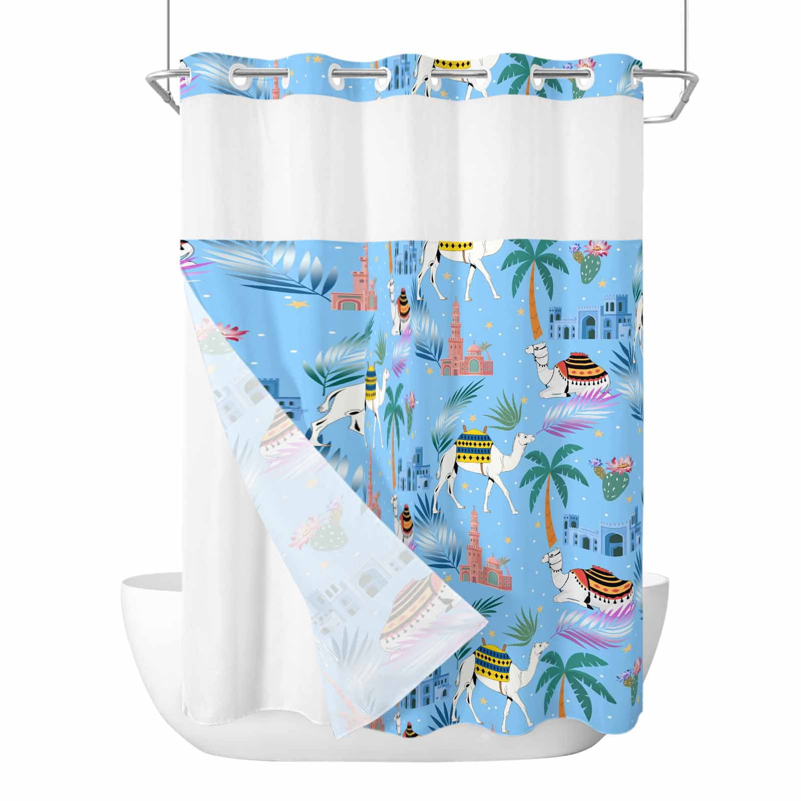 No Hook Shower Curtains with Snap-in Liner Set, Desert Landscape ...