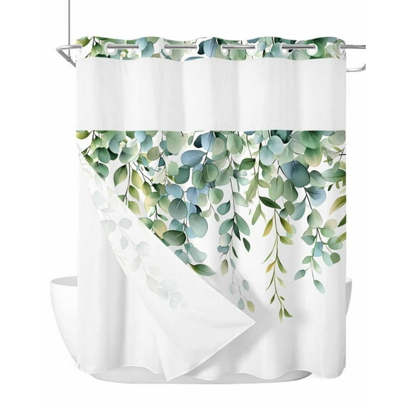 No Hook Shower Curtains with Snap-in Liner Set, Eucalyptus Green ...