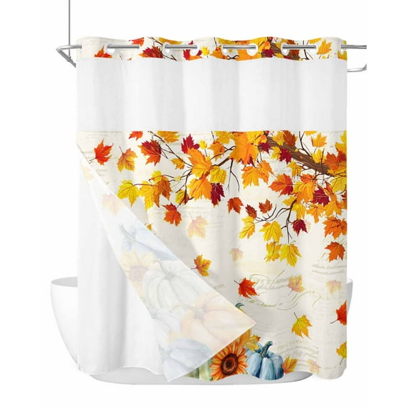 No Hook Shower Curtains with Snap-in Liner Set, Fall Blue Pumpkins ...