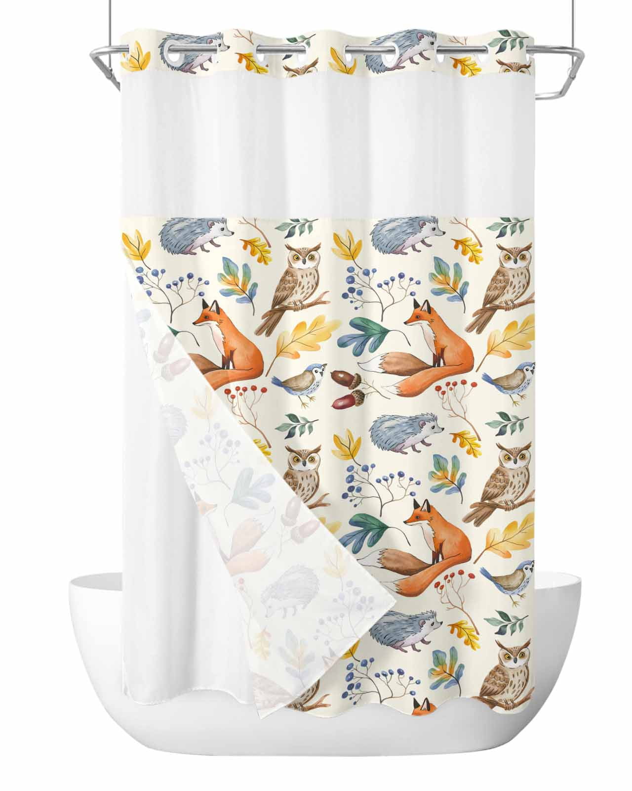 No Hook Shower Curtains with Snap-in Liner Set, Fall Leaves Waterproof ...