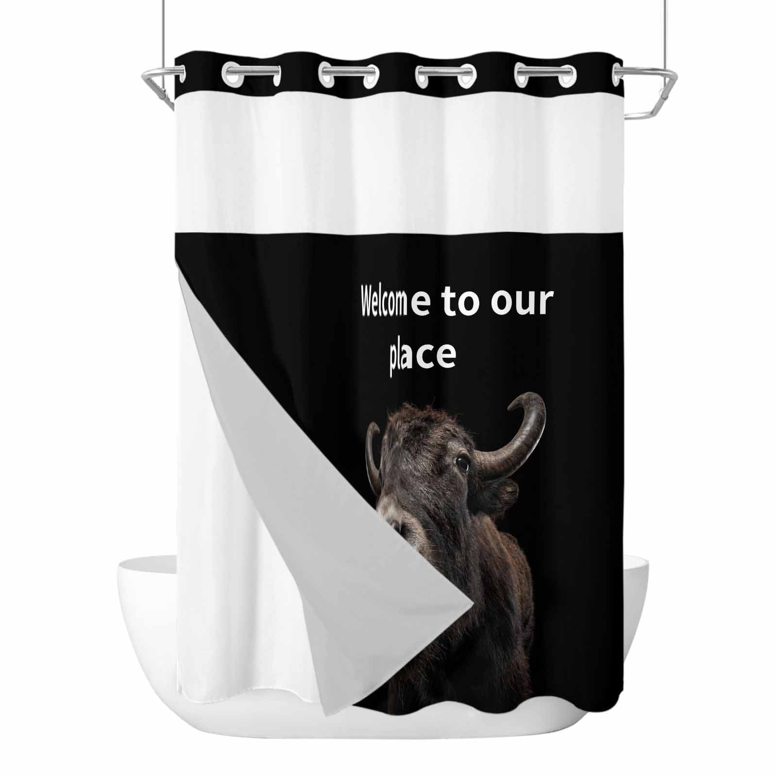 No Hook Shower Curtains with Snap-in Liner Set, Funny Yak Waterproof ...