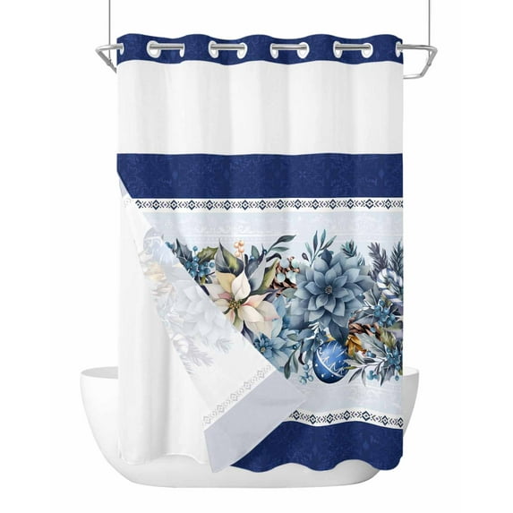 No Hook Shower Curtains with Snap-in Liner Set, Navy Blue Christmas ...