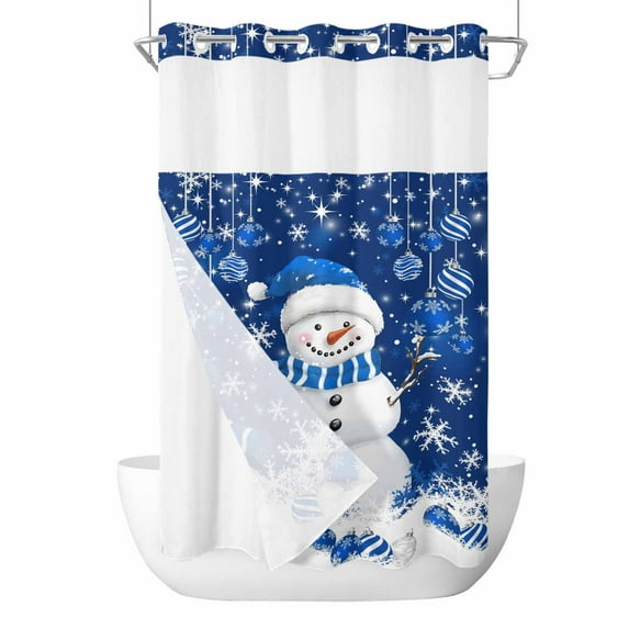 No Hook Shower Curtains with Snap-in Liner Set, Navy Blue Christmas ...