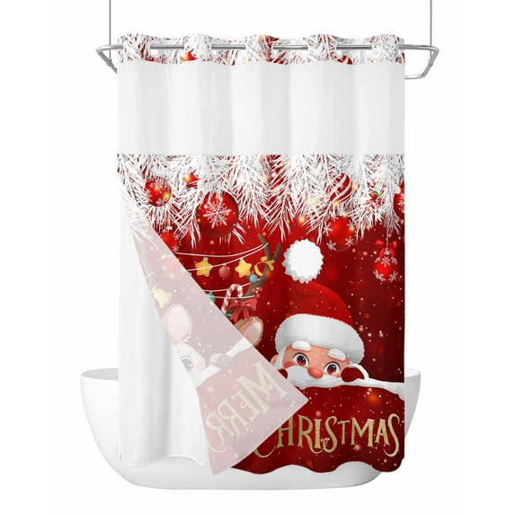 No Hook Shower Curtains with Snap-in Liner Set, Red Christmas ...
