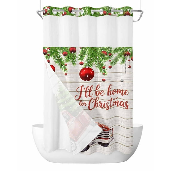 No Hook Shower Curtains with Snap-in Liner Set, Red Christmas ...